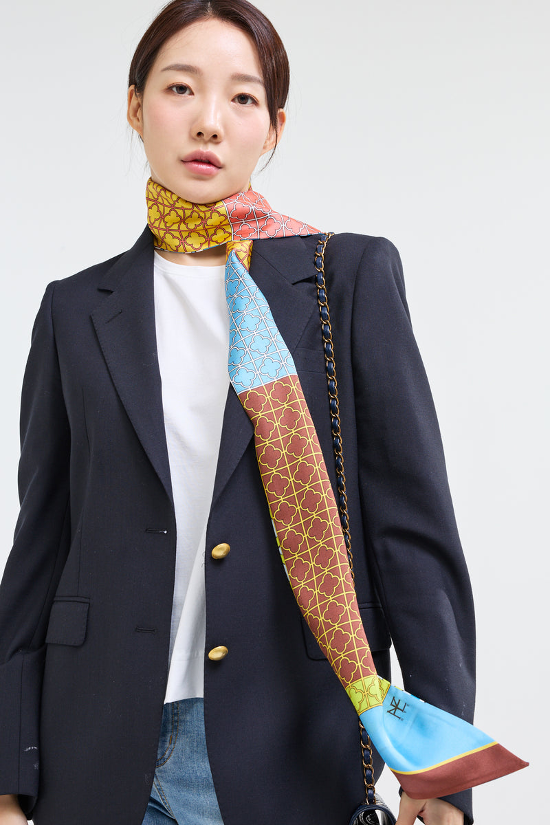 Horses and Latticework Long Twilly - Blue – Design House HYE